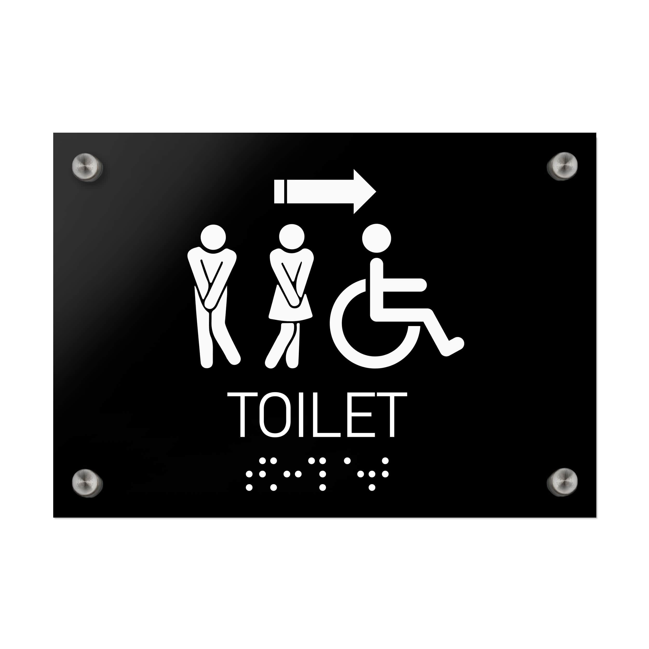 All Gender/Wheelchair Restroom Sign with Arrow — Black Acrylic Plate ...