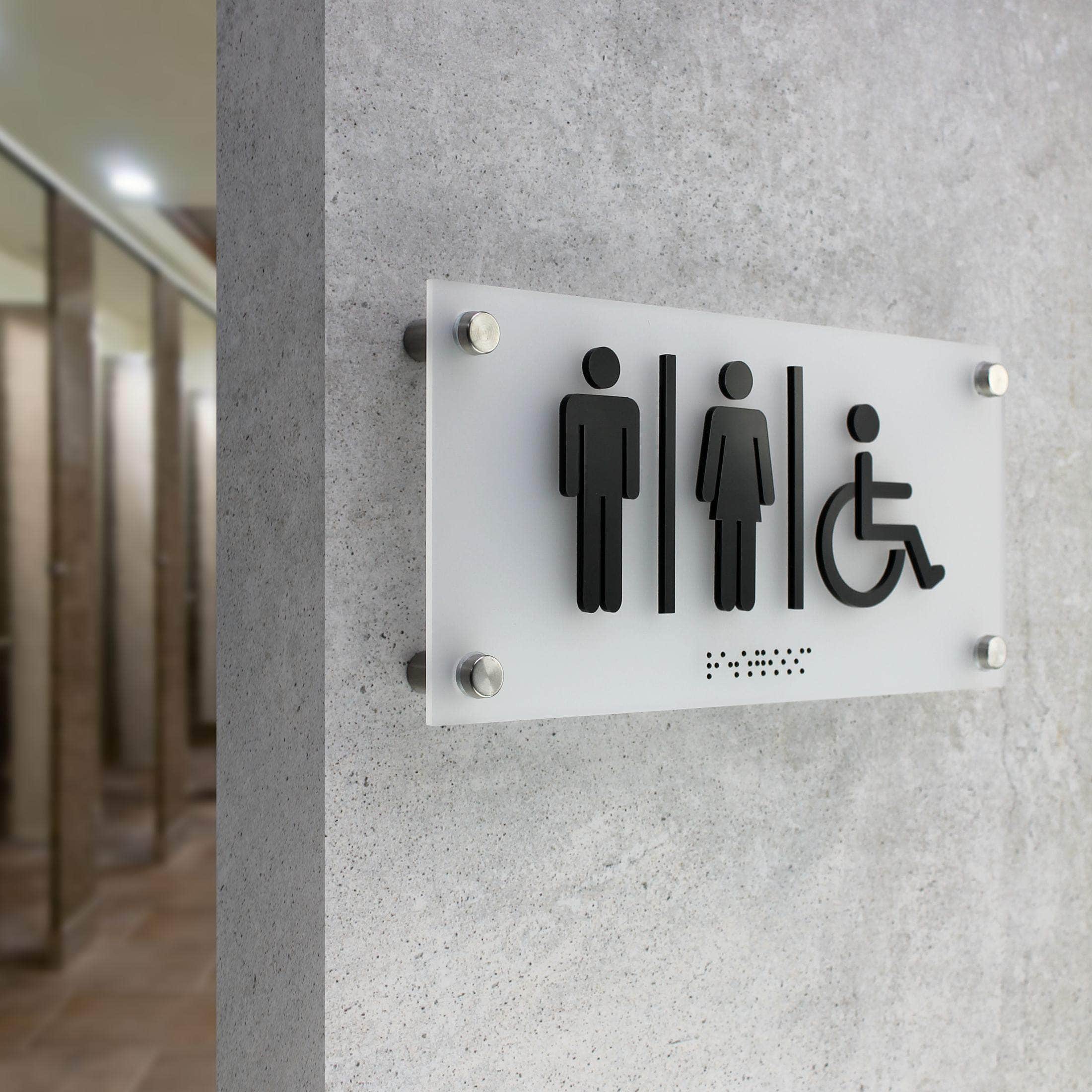 All Gender Restroom Sign Acrylic Sign With Steel Holders — Classic