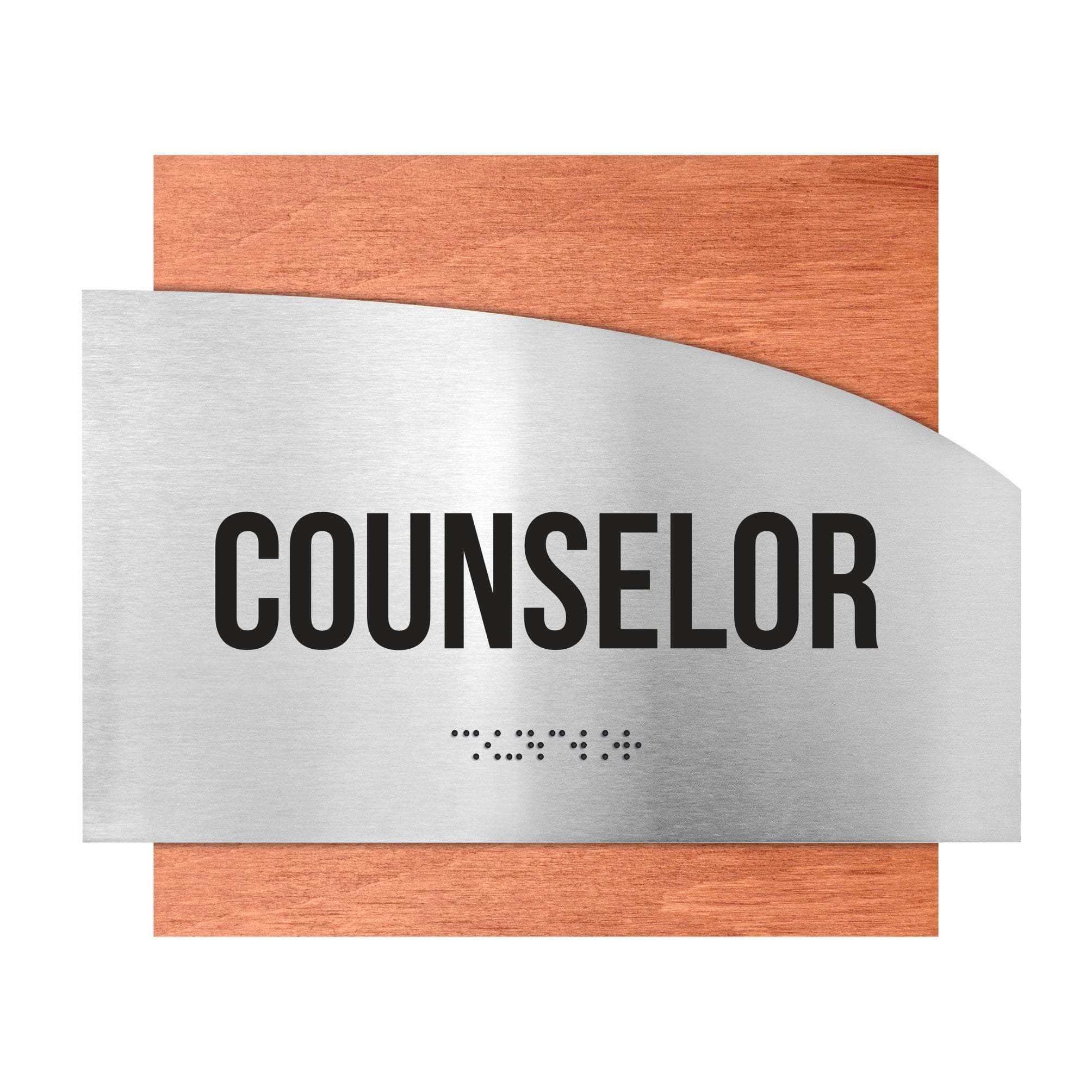 Counselor Sign: Stainless Steel & Wood Door Plate — "Wave" Design – Bsign