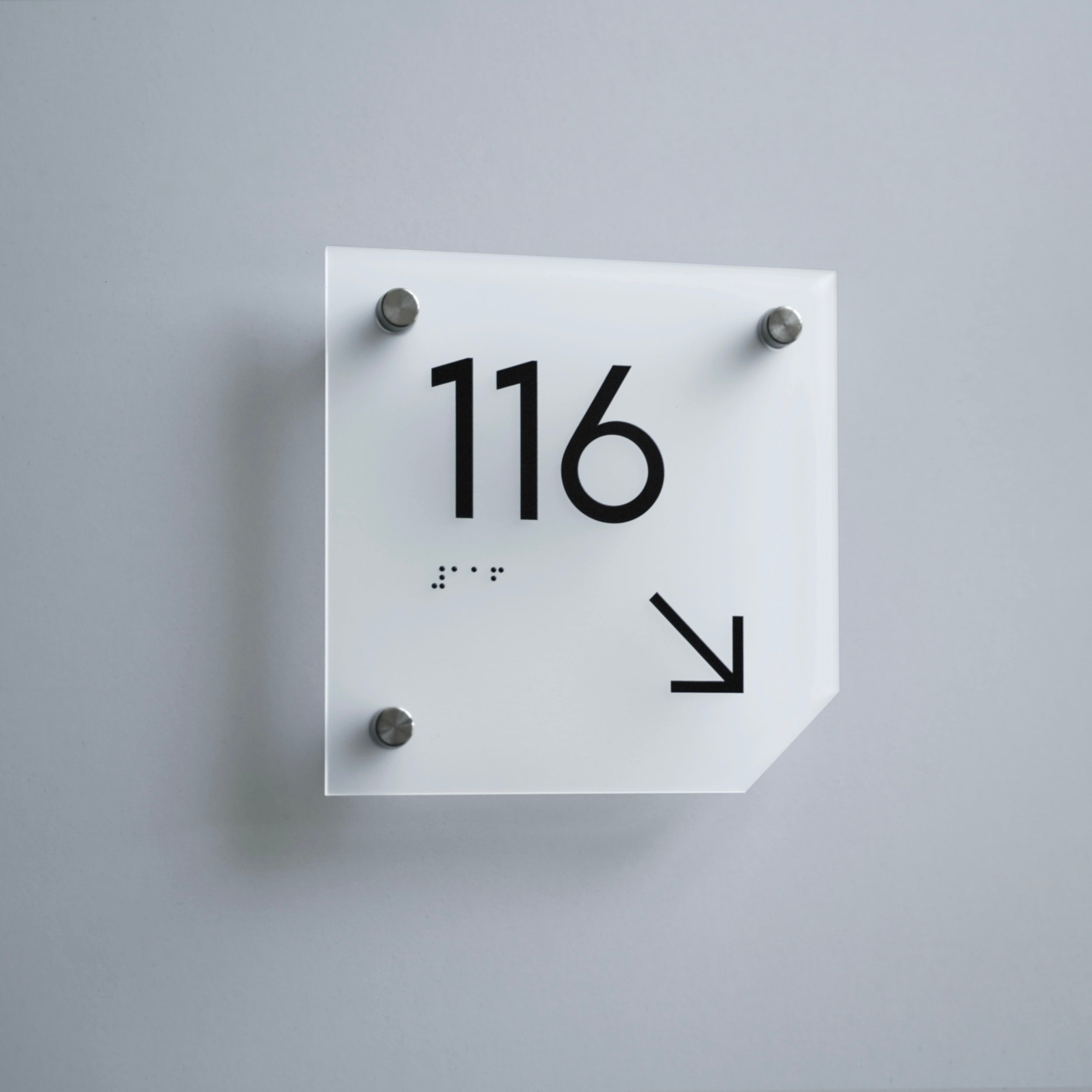 Acrylic Room Number Sign: White Matte — "Clear" Design | BSign Store