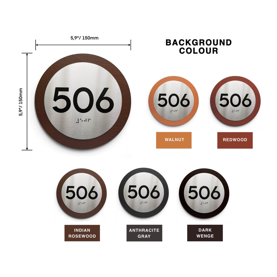 Round Door Number Sign — Wood & Metal Plate | BSign Store