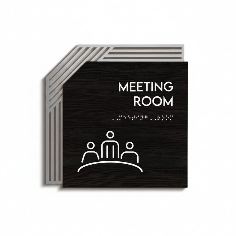 Meeting Room Sign: Stainless Steel & Wood Plate — "Authentic" Design ...