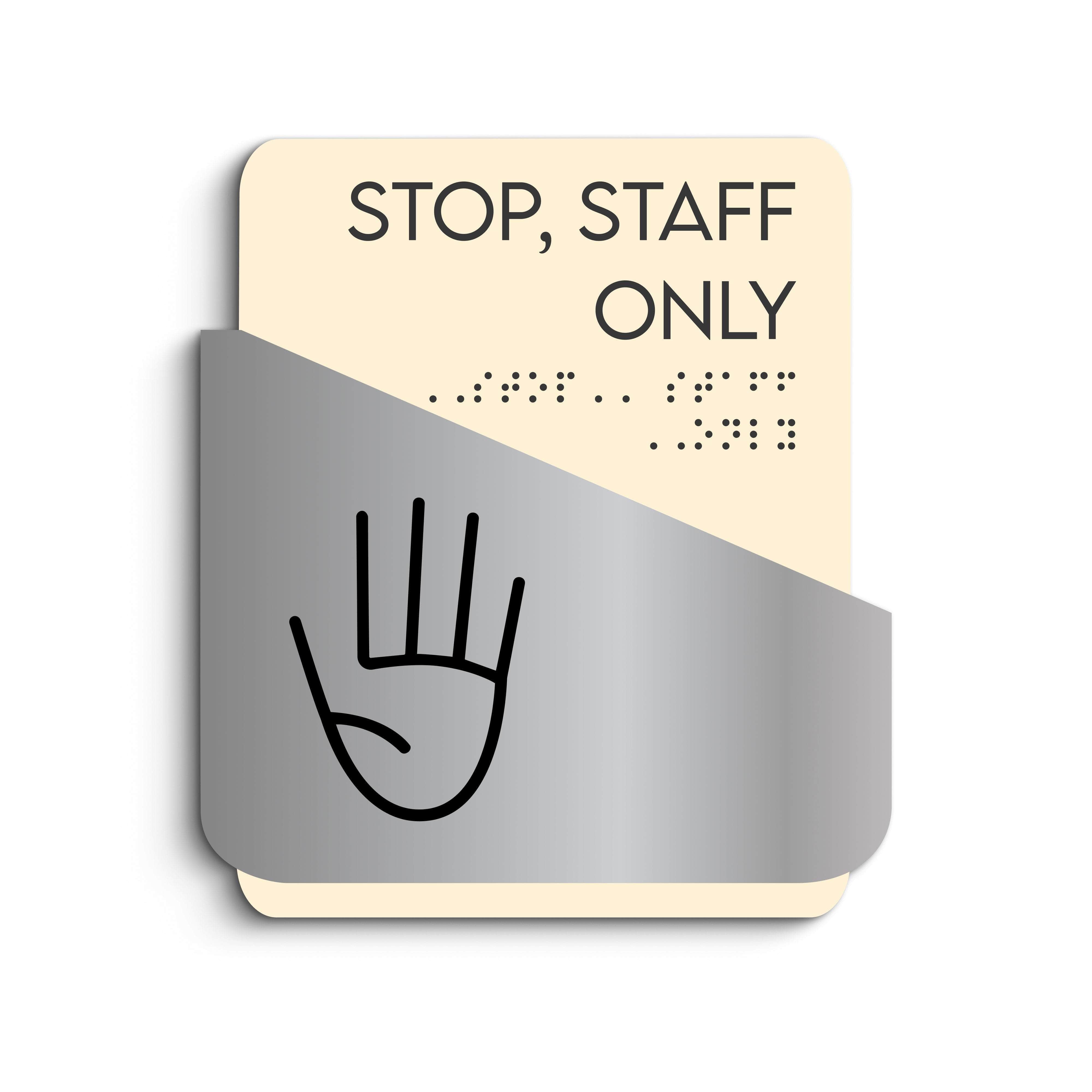 Staff Only Door Sign: Wood & Stainless Steel Plate — "Downhill" Design ...