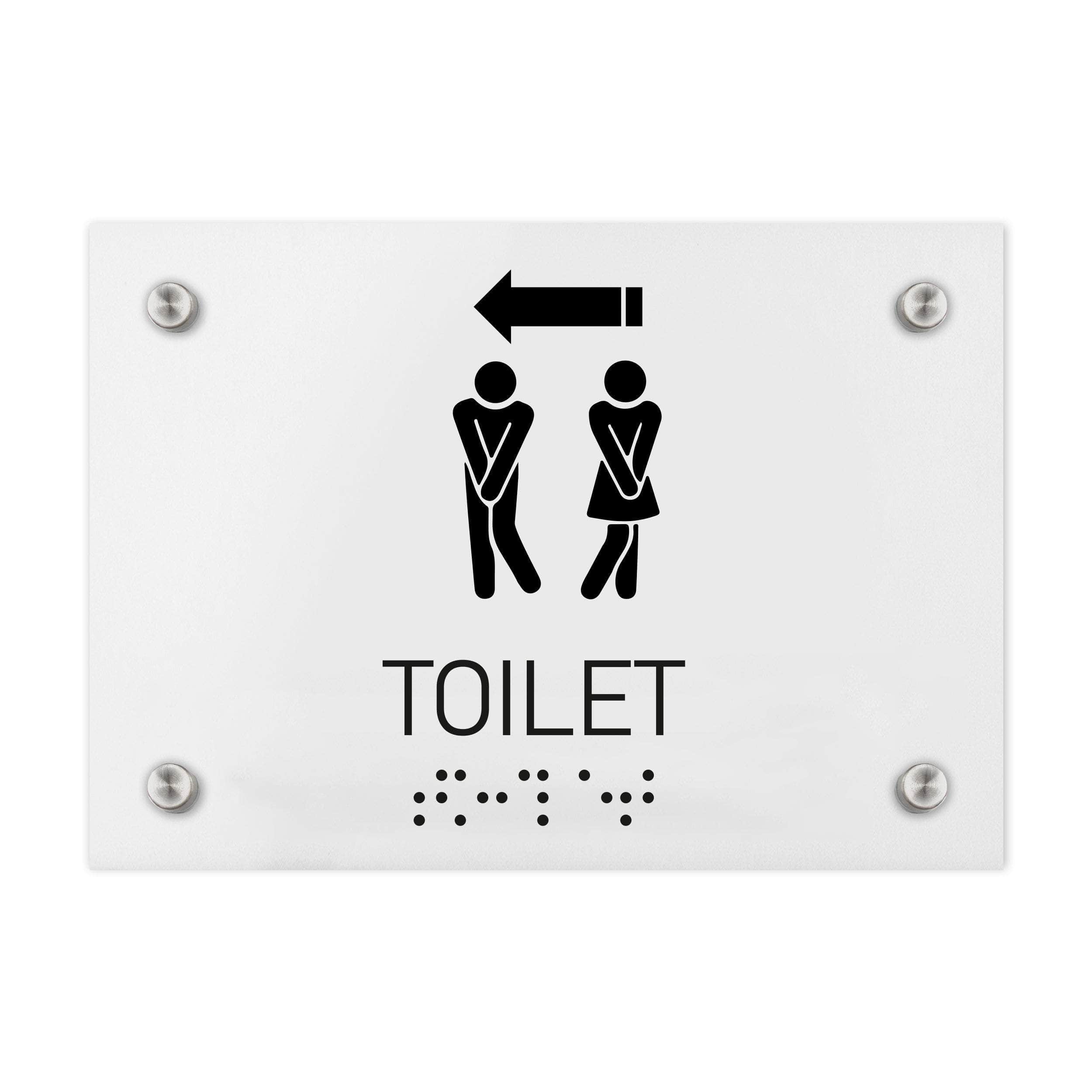 Unisex Toilet Sign (Right/Left Arrow) — Milk Acrylic Plate with Braill ...