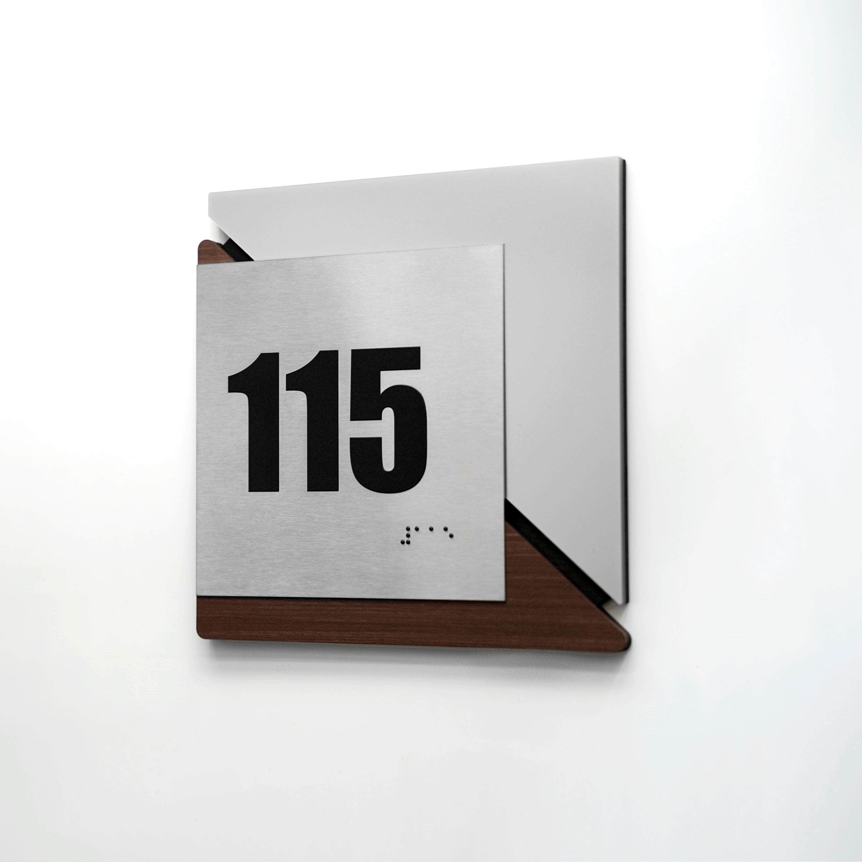 Door Number Sign: Wood & Stainless Steel Plate — "Creative" Design ...
