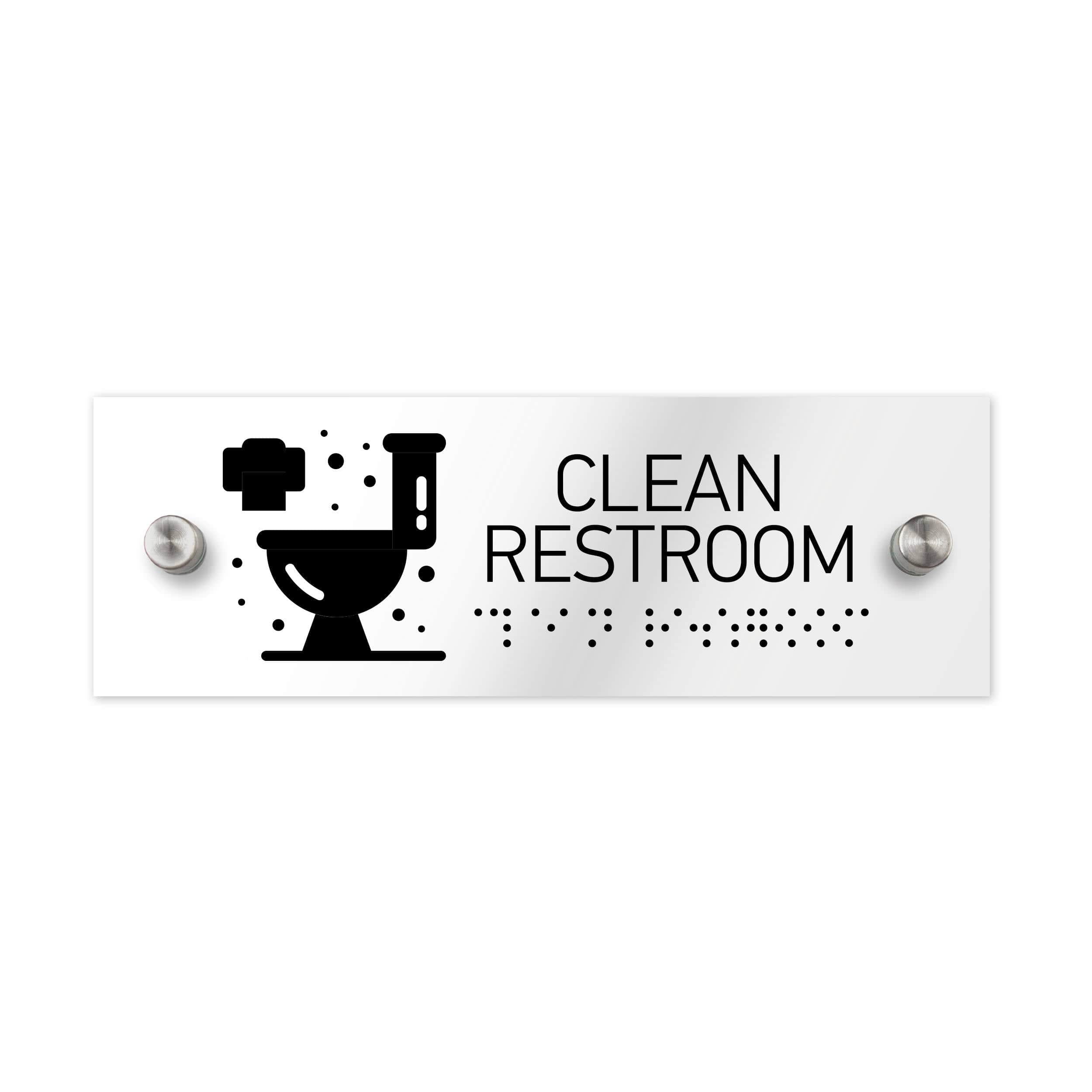 Restroom Clean Sign: Clear Acrylic Sign with Braille – Bsign