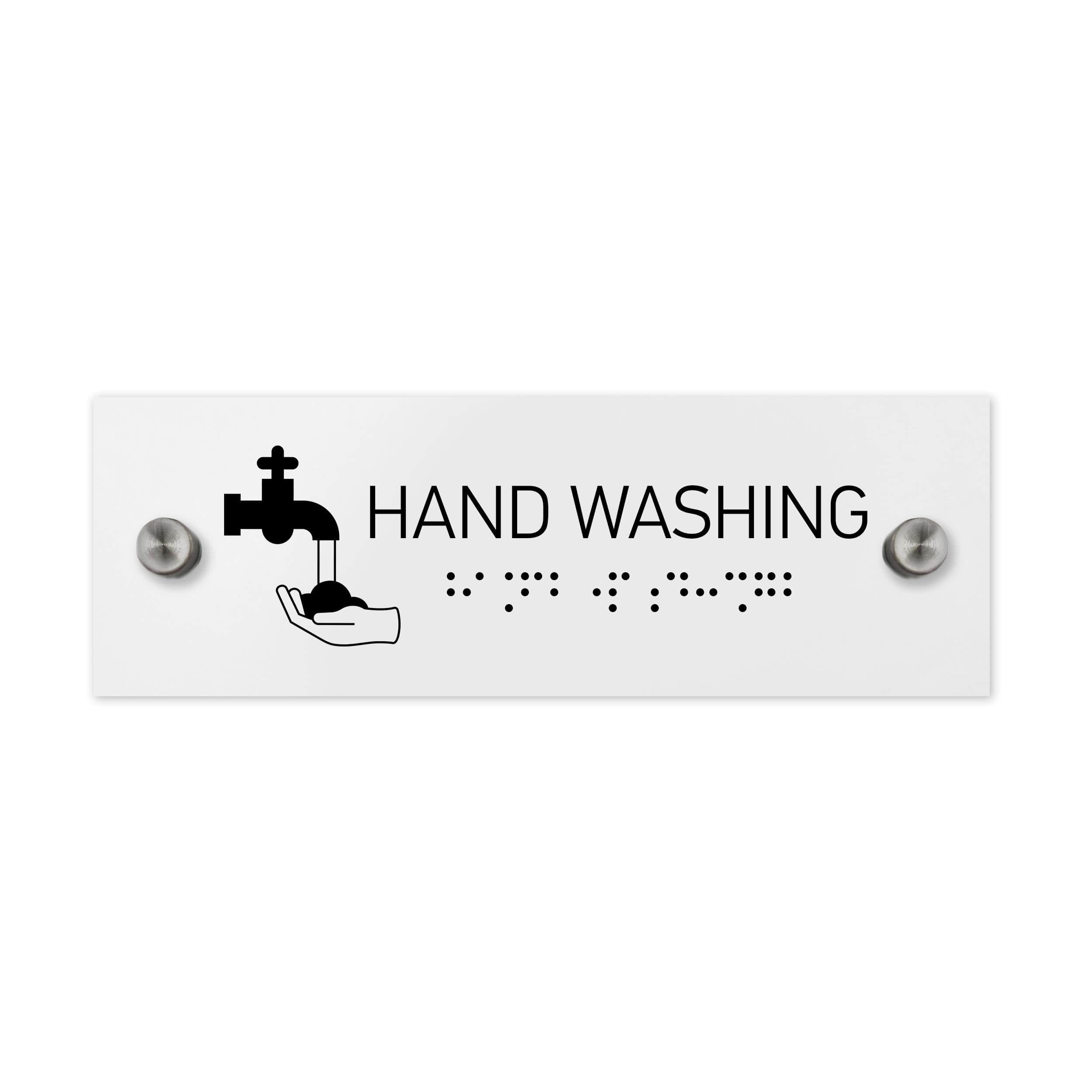 Hand Washing Sign: White Acrylic Sign with Braille | BSign Store