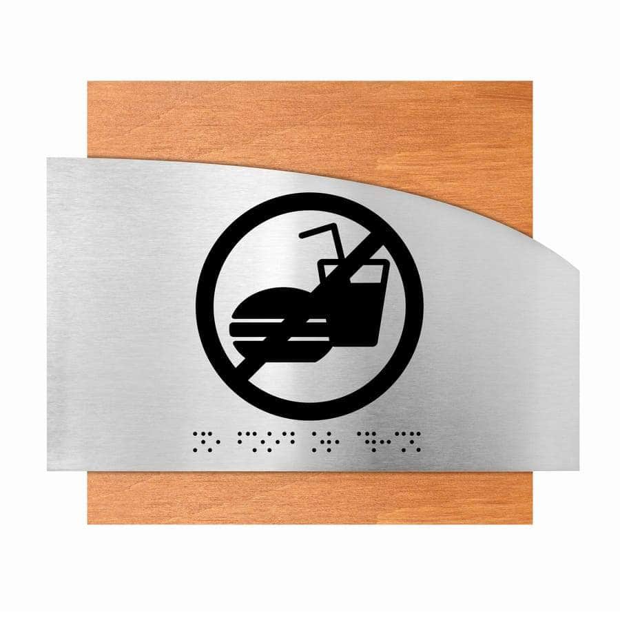 No Food Or Drink Sign: Stainless Steel & Wood Signage — "Wave" Design ...