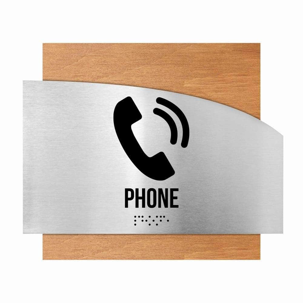 Phone Signs: Stainless Steel & Wood Plate — "Wave" Design – Bsign