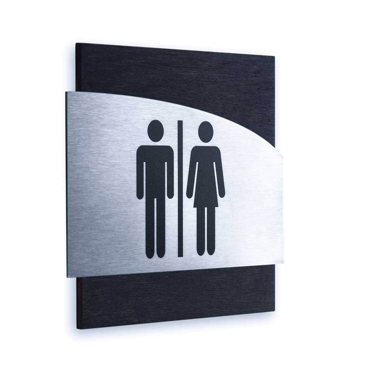 Men & Women Restroom Sign: Wood & Stainless Steel Plate — "Wave" Design ...