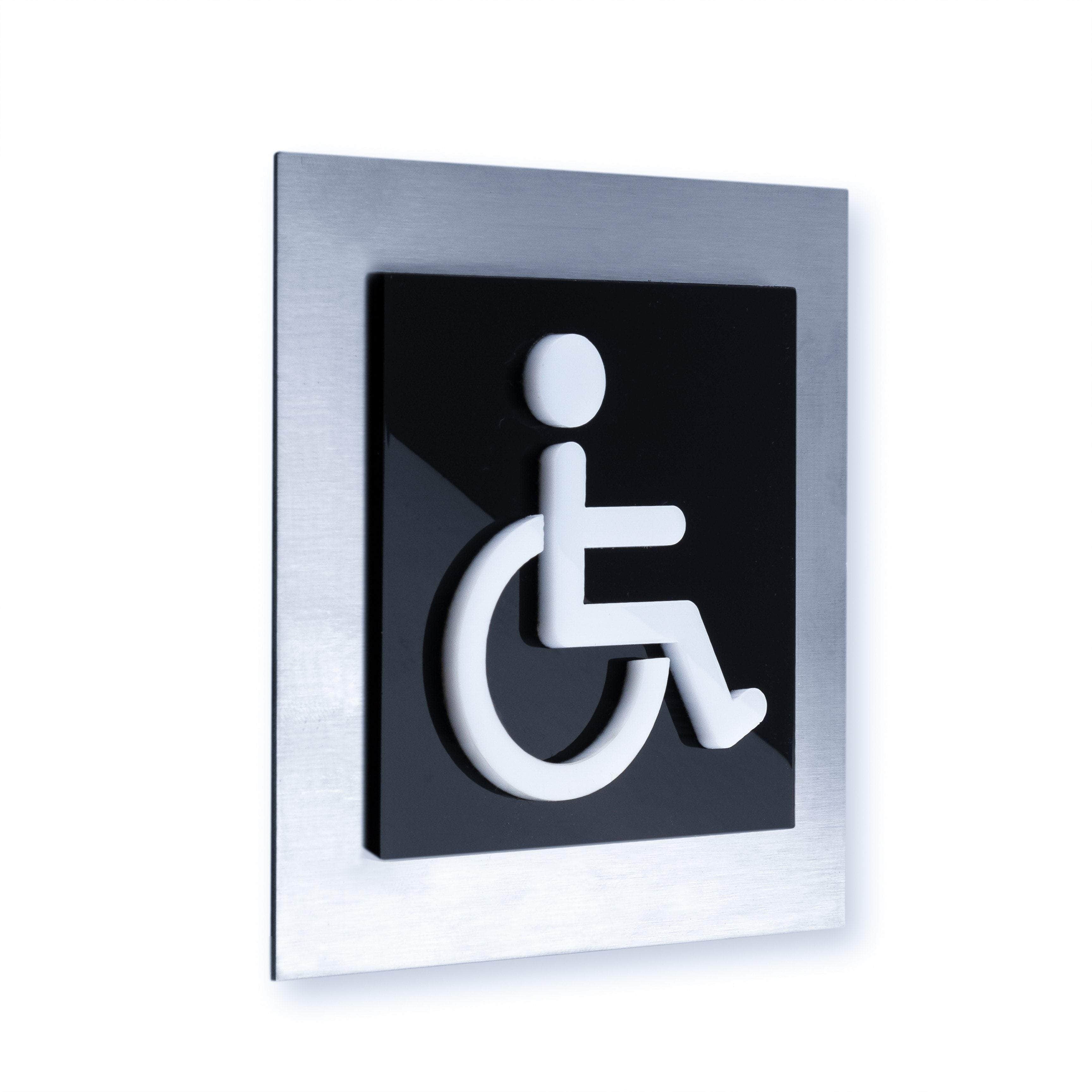 Wheelchair Bathroom Sign: Steel & Acrylic Plate — "Modern" Design ...