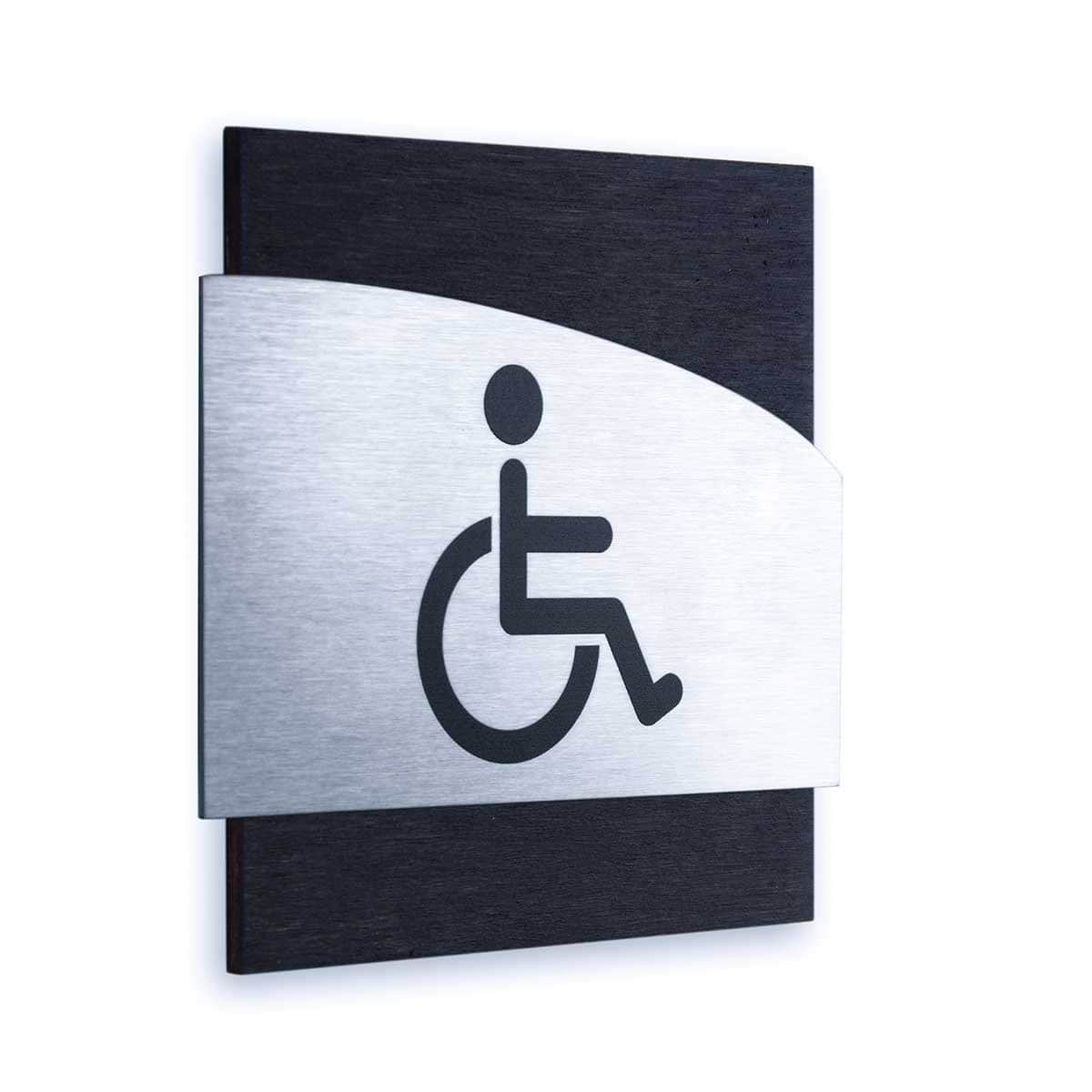 Wheelchair Restroom Sign: Stainless Steel & Wood Plate — "Wave" Design ...