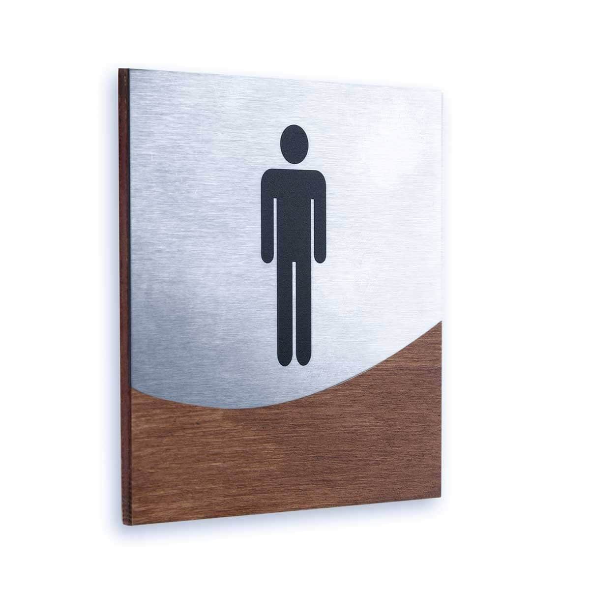 Men's Restroom Sign: Wood & Stainless Steel Plate — "Jure" Design ...