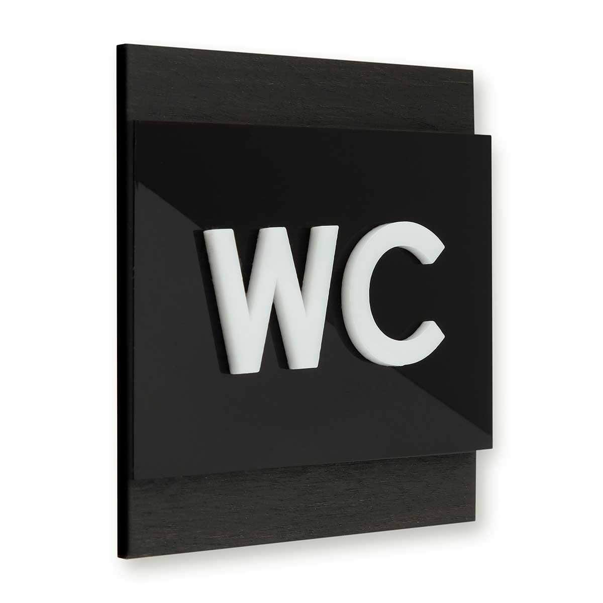 WC Restroom Sign: Wood & Acrylic Plate — "Buro" Design | BSign Store