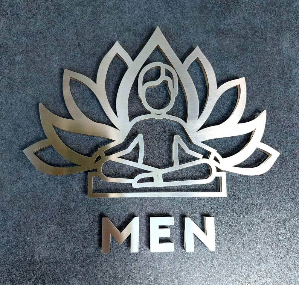 Yoga Men's Restroom Sign: Acrylic & Stainless Steel Plate — "Single ...