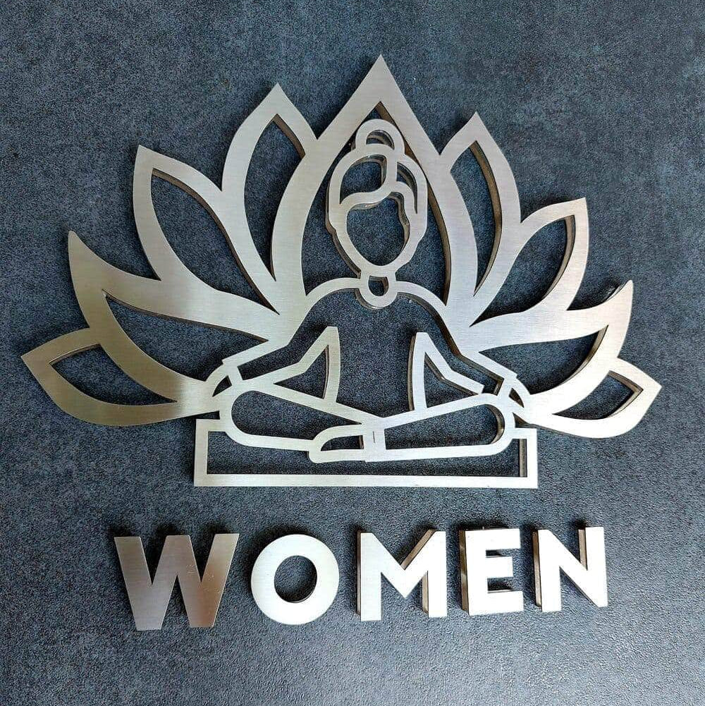 Yoga Women's Restroom Sign: Acrylic & Stainless Steel Plate — "Single ...