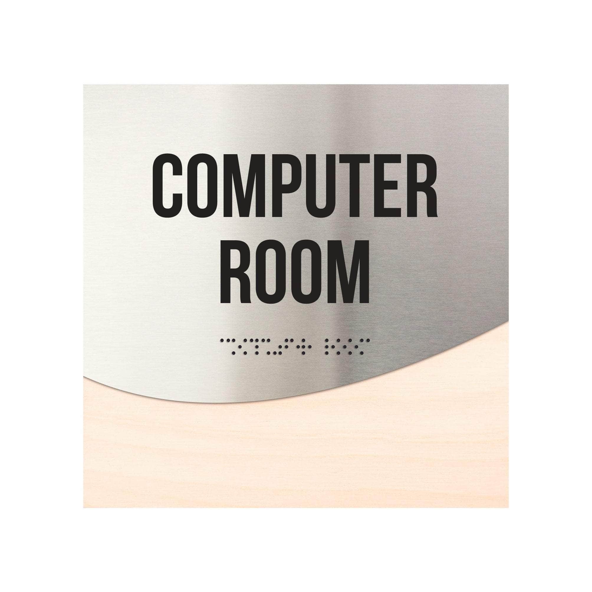 Computer Room Sign: Stainless steel & Wood Door Plate — "Jure" Design ...