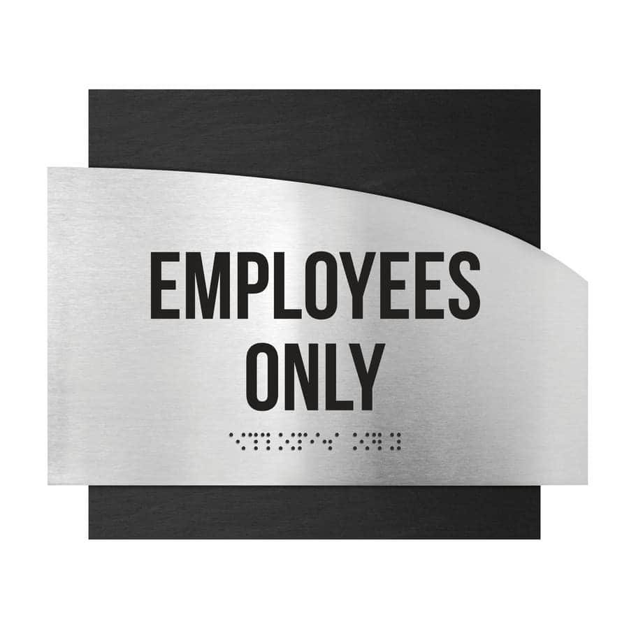 Employees Only Sign: Stainless Steel & Wood Door Plate — "Wave" Design ...