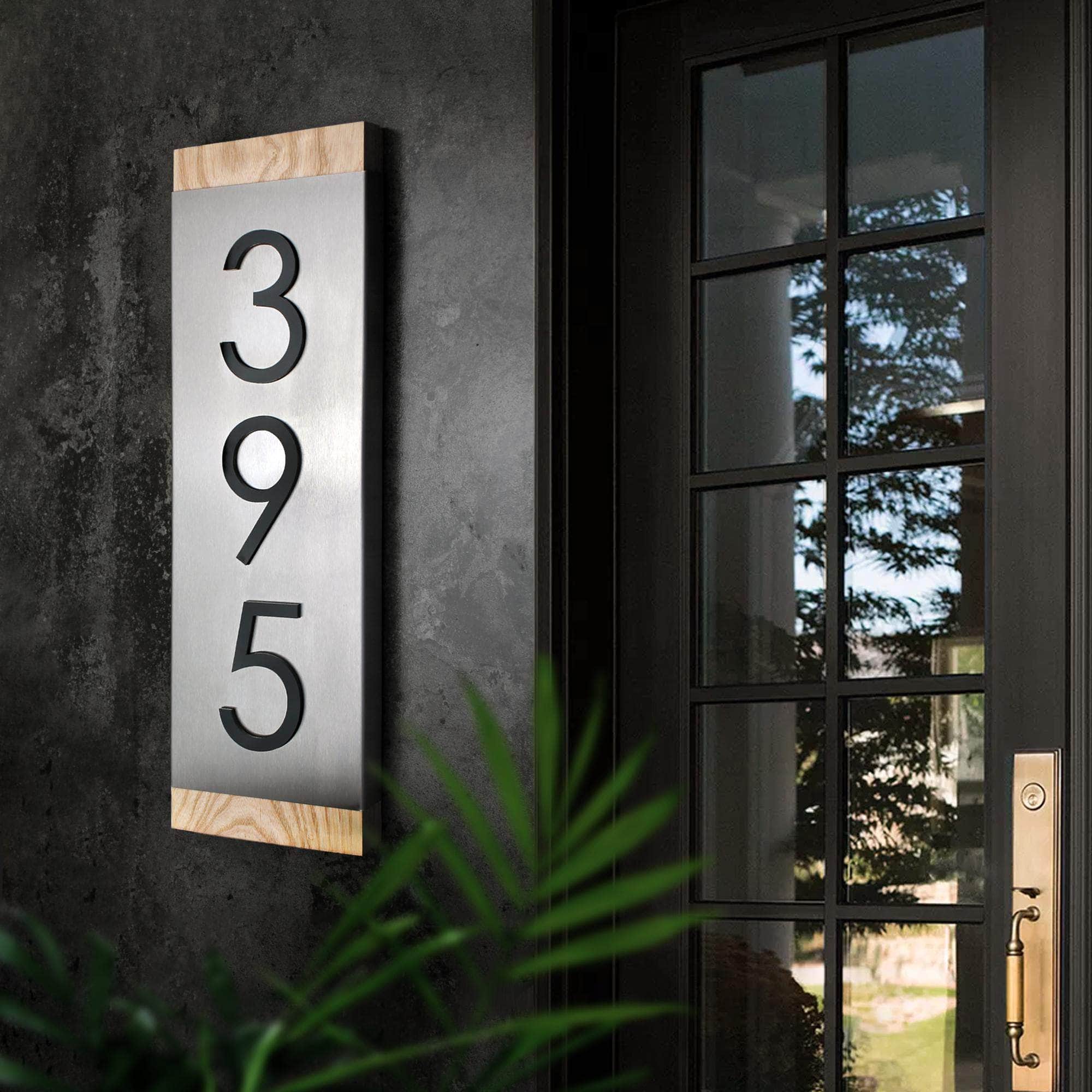 Modern House Number Sign — Wood & Stainless Steel Plate | BSign Store