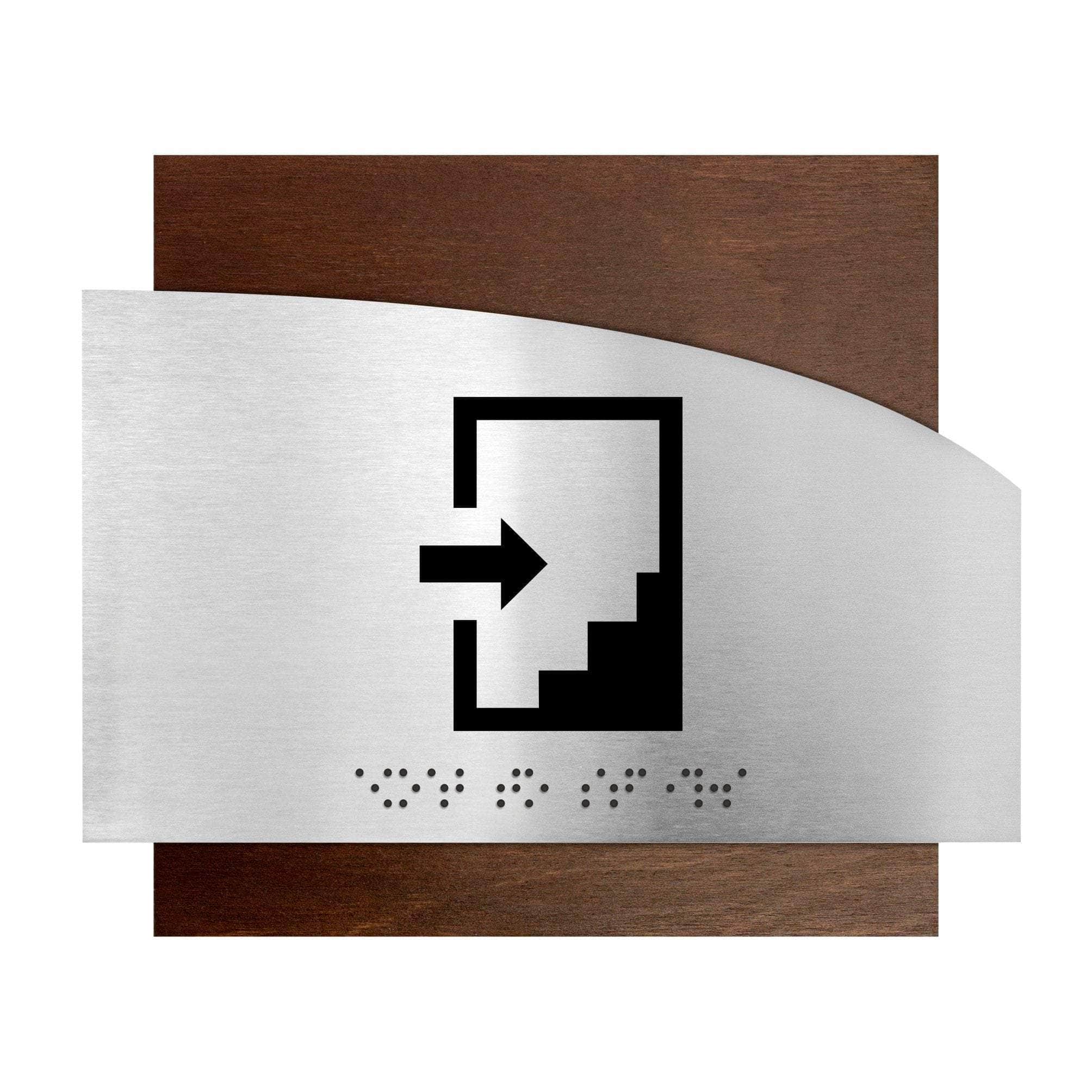 Stairs Sign: Wood & Stainless Steel Signage — "Wave" Design | BSign Store