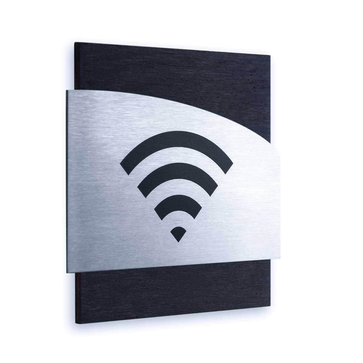 Wi-Fi Sign: Wood & Stainless Steel Plate — "Wave" Design | BSign Store