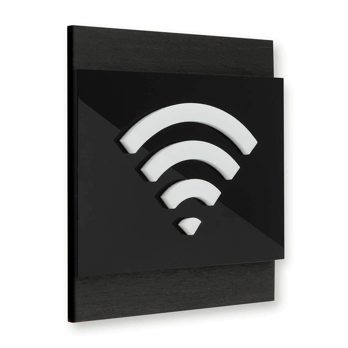 Wi-Fi Sign: Wood & Acrylic Plate — "Buro" Design | BSign Store
