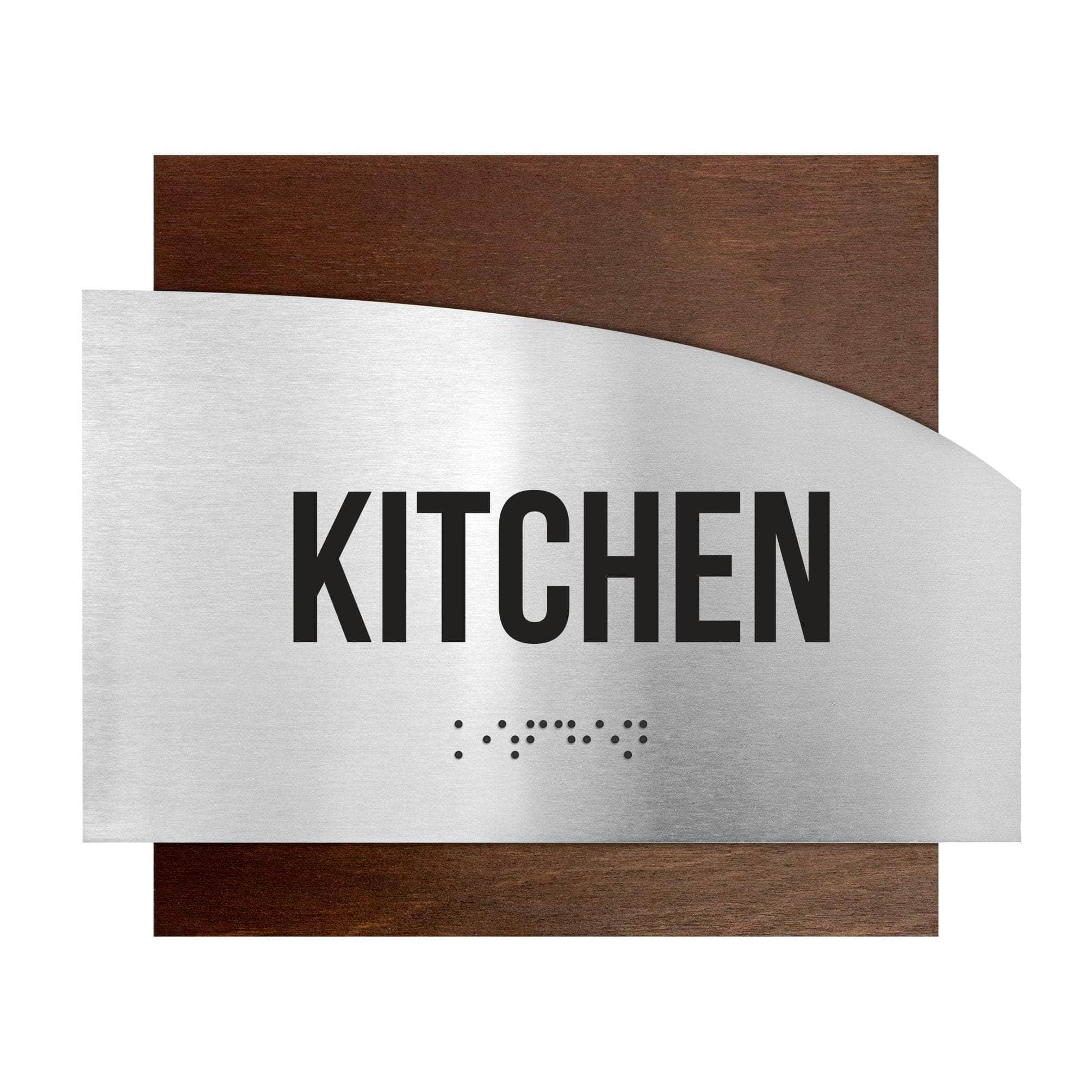 Kitchen Door Sign: Wood & Steel Plate — "Wave" Design – Bsign