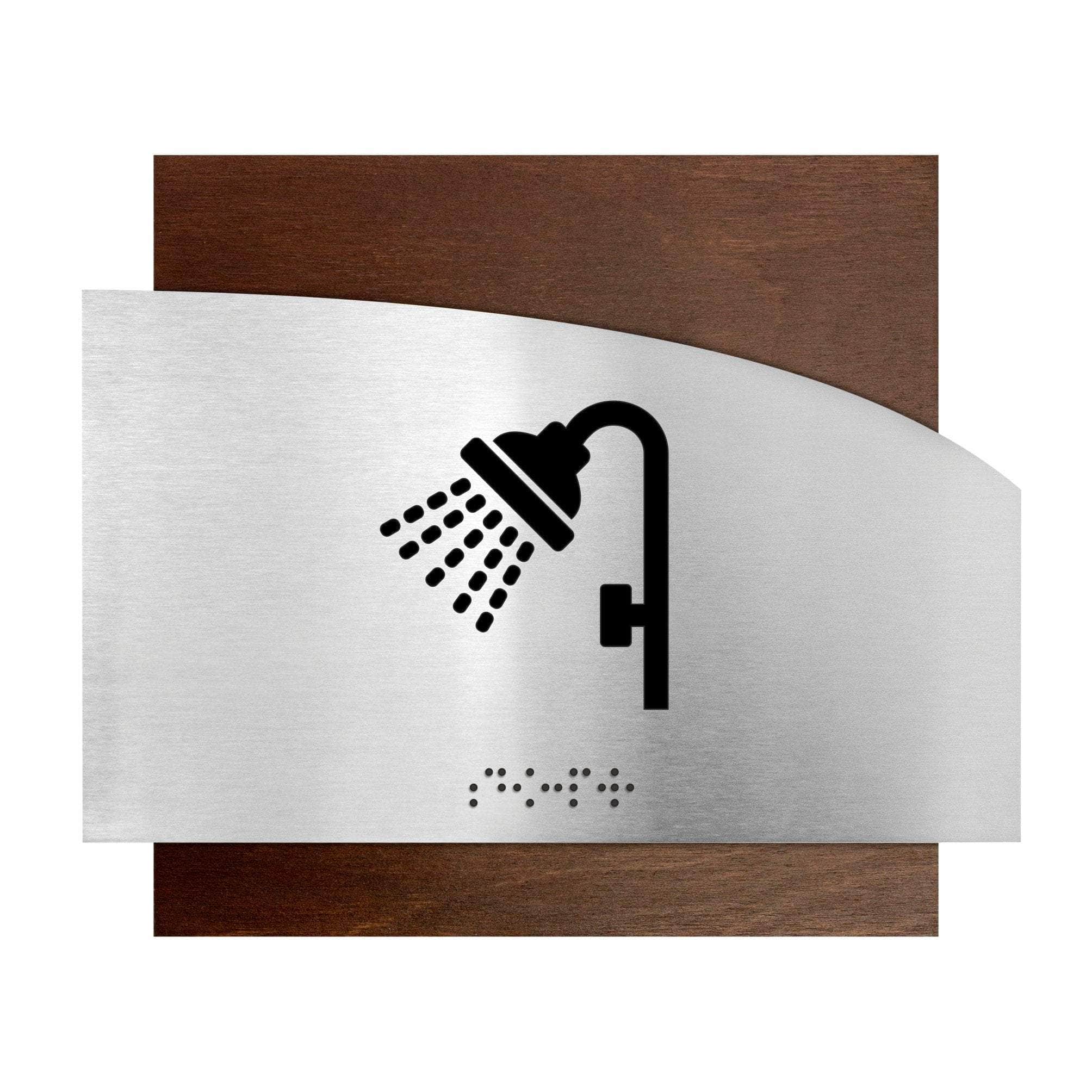Shower Sign: Wood & Steel Plate — "Wave" Design | BSign Store