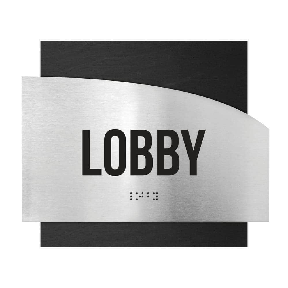 Lobby Sign: Stainless Steel & Wood Door Plate — "Wave" Design – Bsign