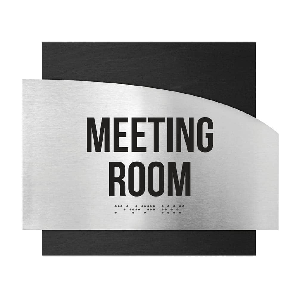 Meeting Room Sign: Stainless Steel & Wood Plate — "Wave" Design – Bsign